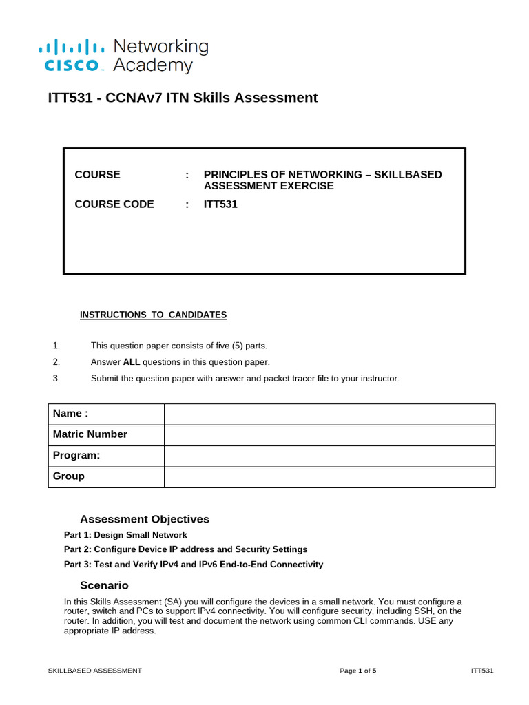 ITT531 Packet Tracer Skills Assessment | PDF | Computer Network | Ip ...