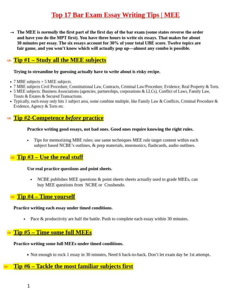 Top 17 Bar Exam Essay Writing Tips | PDF | Negligence | Proximate Cause