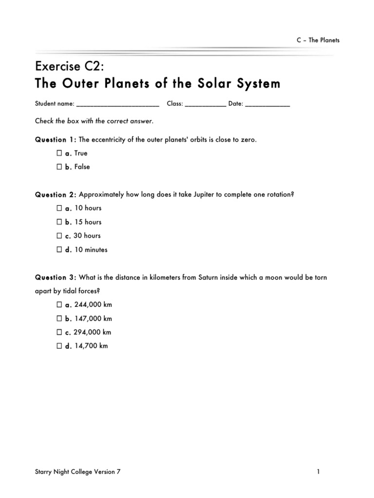 C2 the Outer Planets of the Solar System | PDF