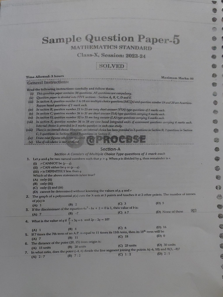Sample Question Paper 1 | PDF