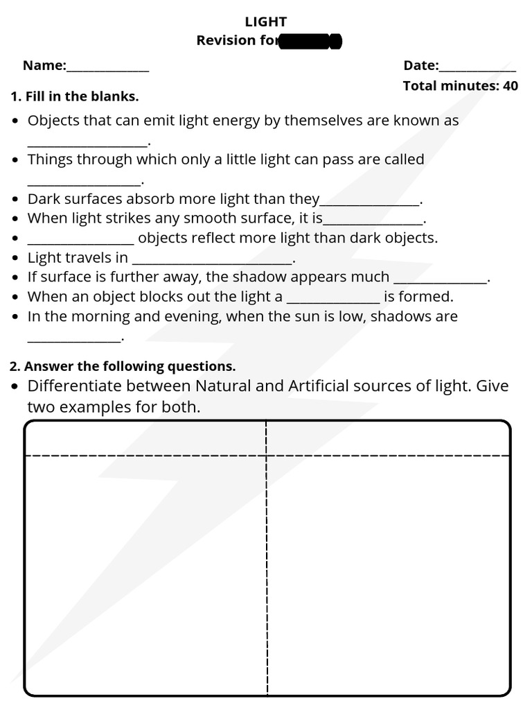 Grade 6 light | PDF | Shadow | Light