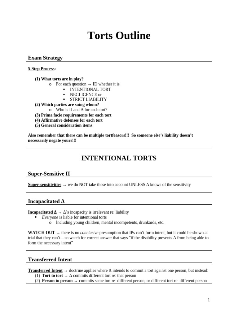 Torts Outline | PDF | Negligence | Tort