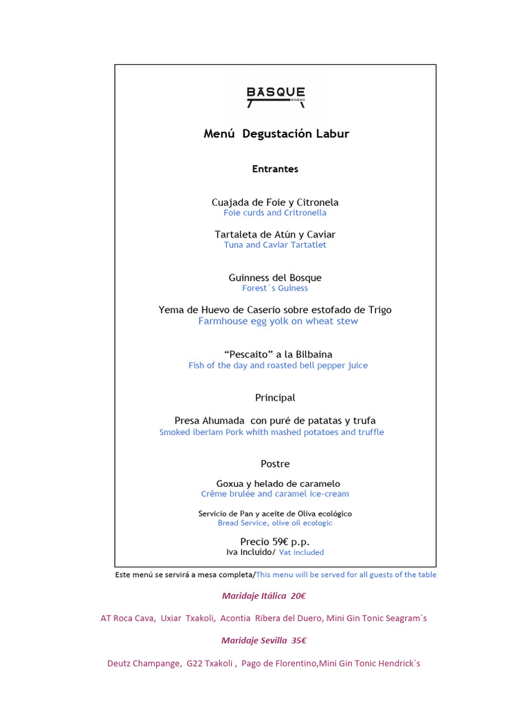 PDF Dos Menús Doble Traducción para Web | PDF | Alimentos | Cocina
