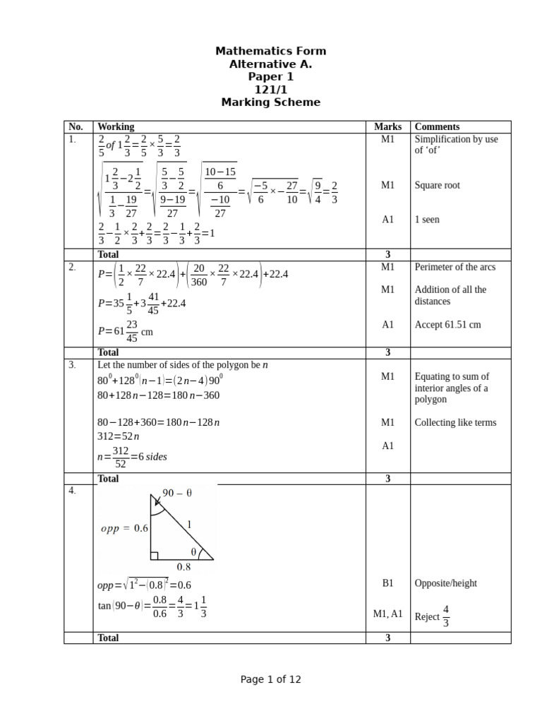 Mathematics - Mathematics - Marking Scheme | PDF | Volume | Geometric ...