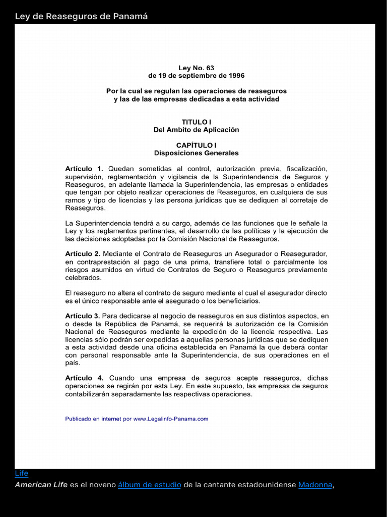 Ley de Reaseguros de Panamá | PDF
