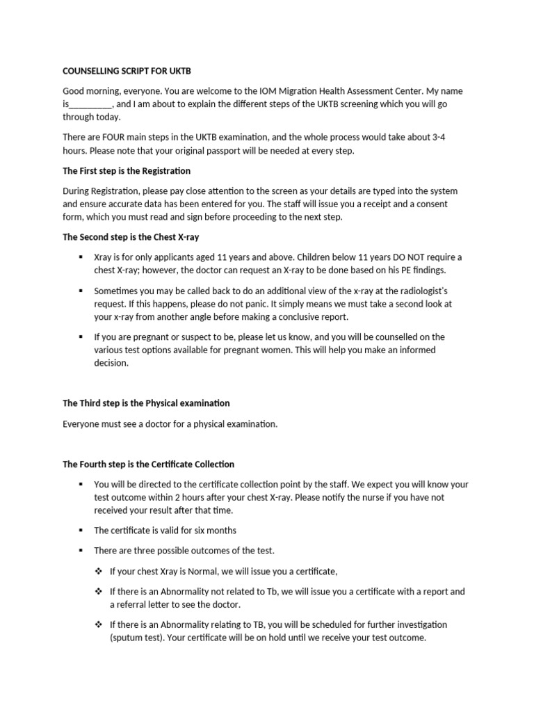 COUNSELLING SCRIPT FOR UKTB Abuja | PDF | Physical Examination ...
