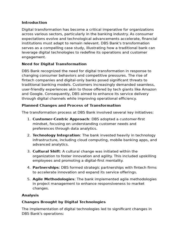 DBS Bank's Digital Transformation Strategy | PDF | Analytics | Innovation