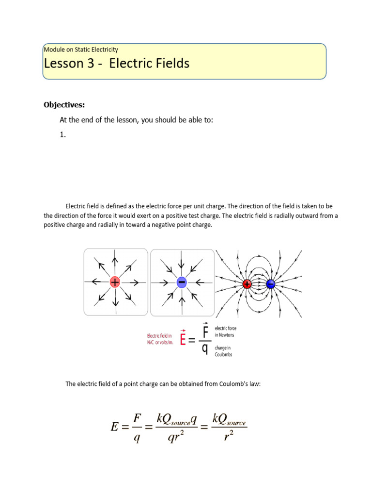 Lesson 3 Electric Field | PDF | Electric Field | Force