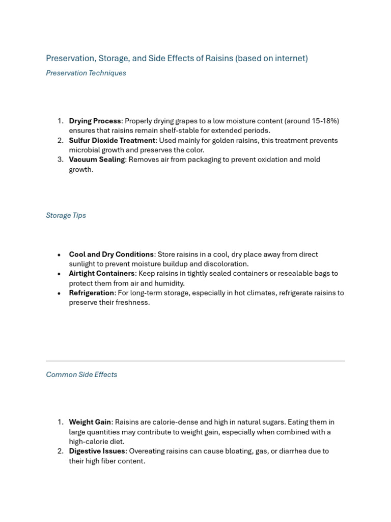 Raisins: Storage, Preservation, and Risks | PDF | Food Preservation ...