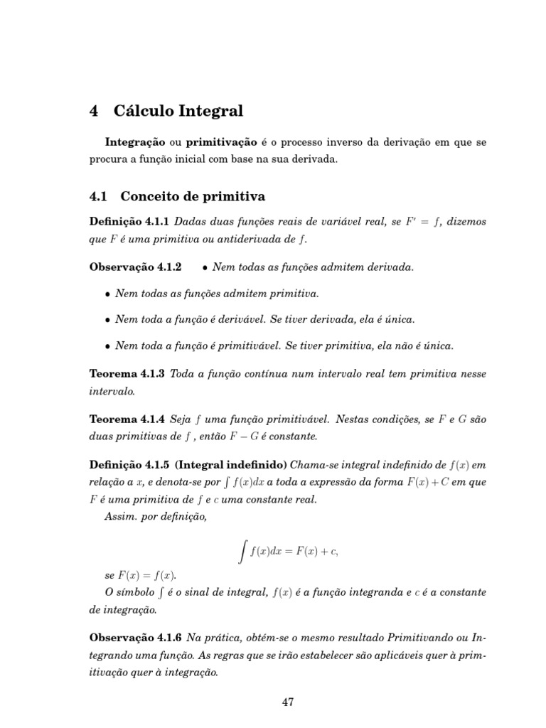 Princípios do Cálculo Integral e Primitivas | PDF | Integrante | Derivado