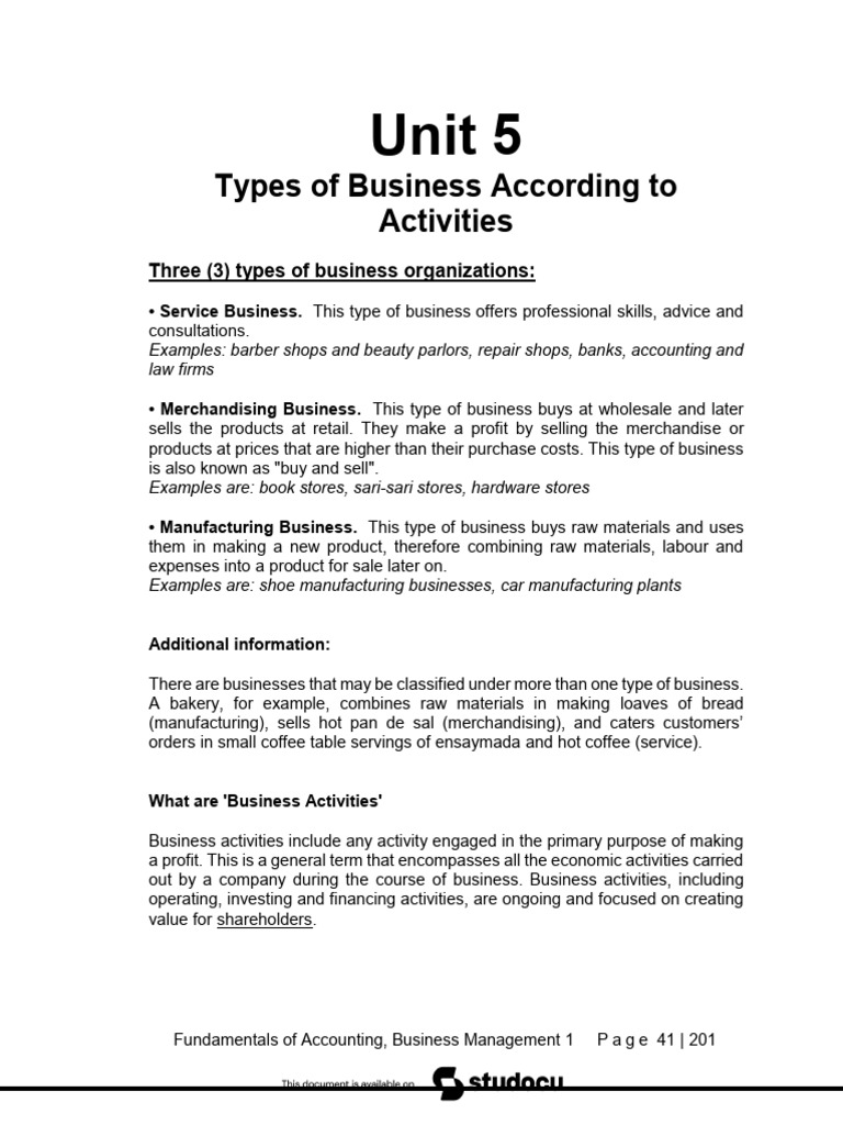 Types of Business Activities Explained | PDF | Partnership | Sole ...