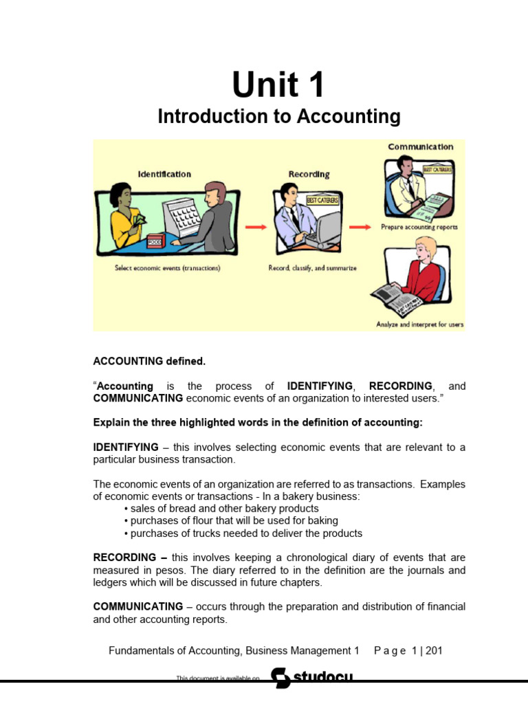 Fundamentals of Accounting - Unit 1-Introduction To Accounting | PDF ...