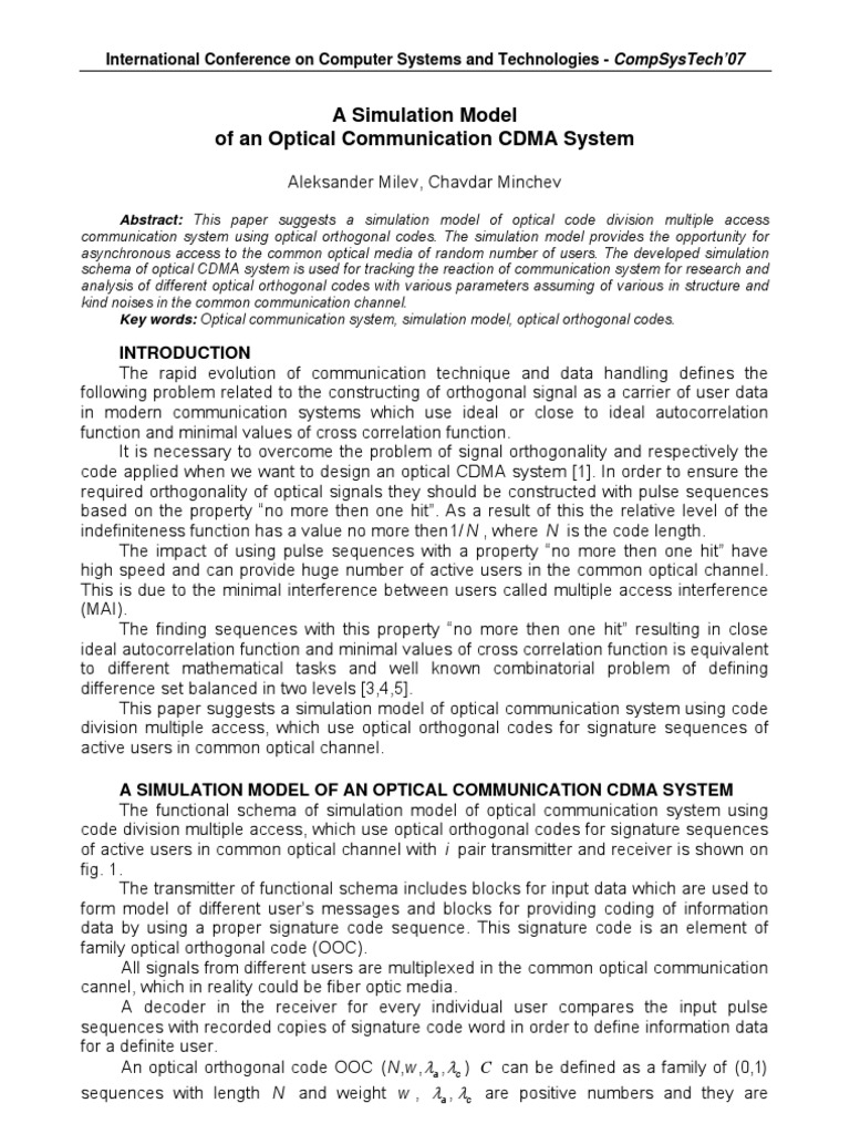 A Simulation Model of An Optical Communication CDMA System | PDF | Code ...