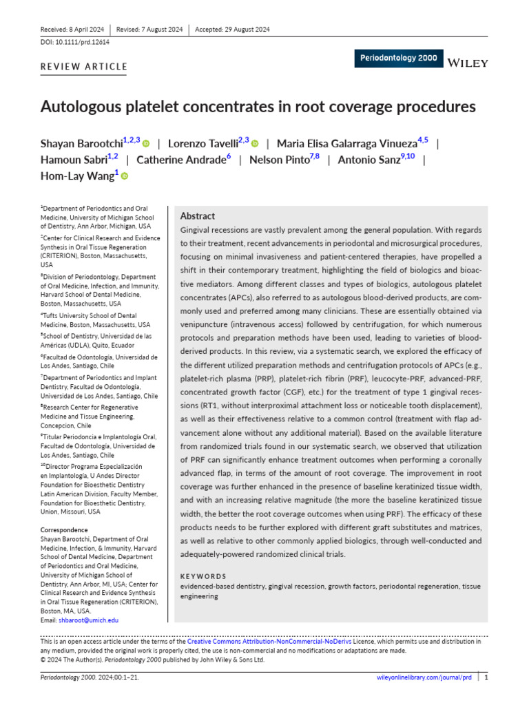 Periodontology 2000 - 2024 - Barootchi - Autologous Platelet ...