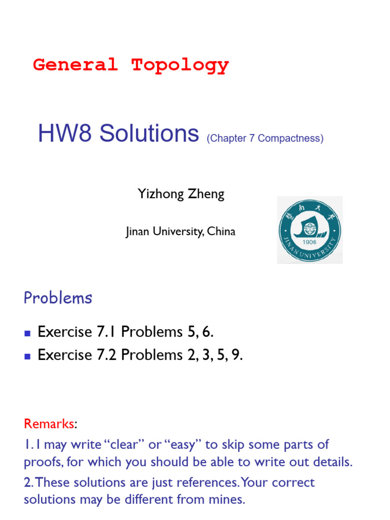 HW8 solutions_GT_Zheng-written | PDF | Compact Space | Mathematical Objects