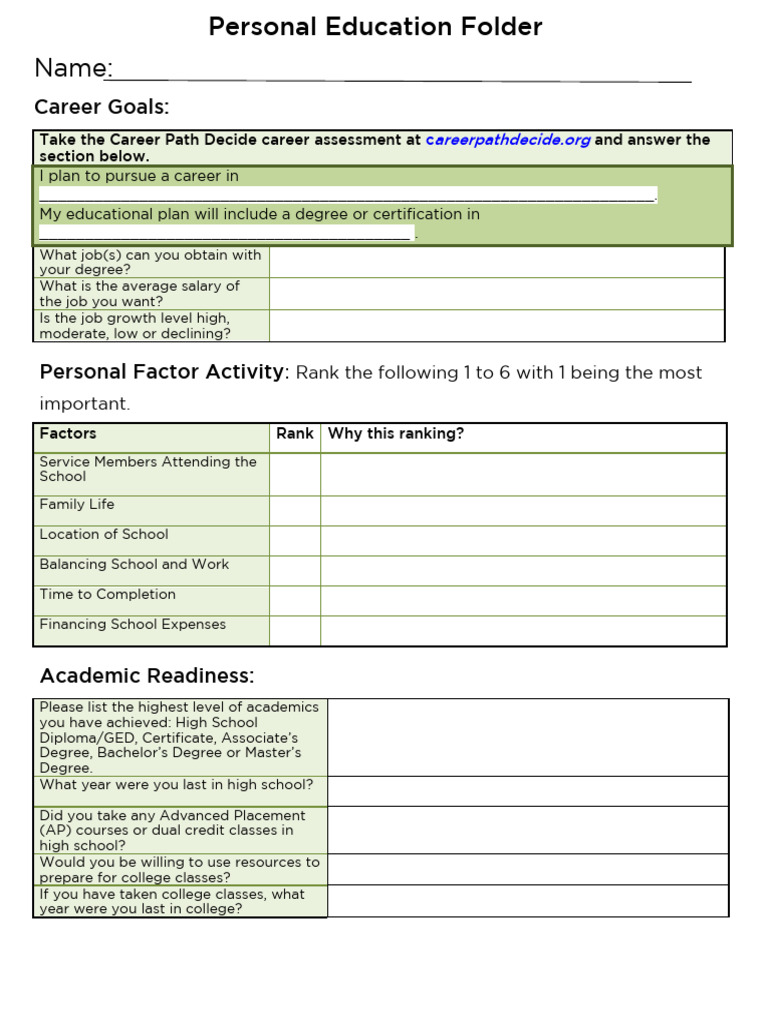 Personal Education Folder | PDF | Academic Degree | Advanced Placement