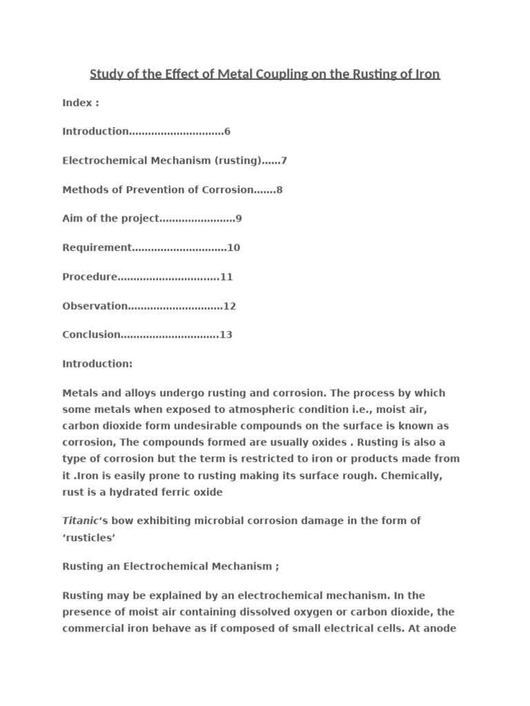 Study of The Effect of Metal Coupling On The Rusting of Iron | PDF ...