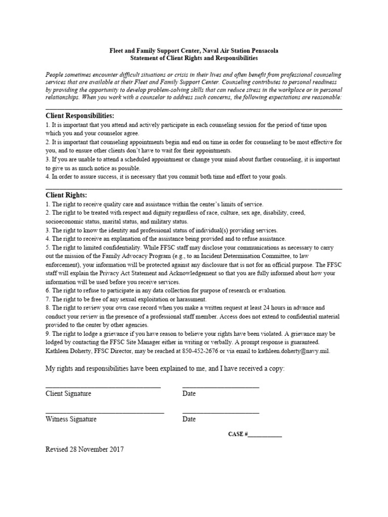 FILLABLE Client Rights and Responsibilities Form | PDF | Human Rights ...
