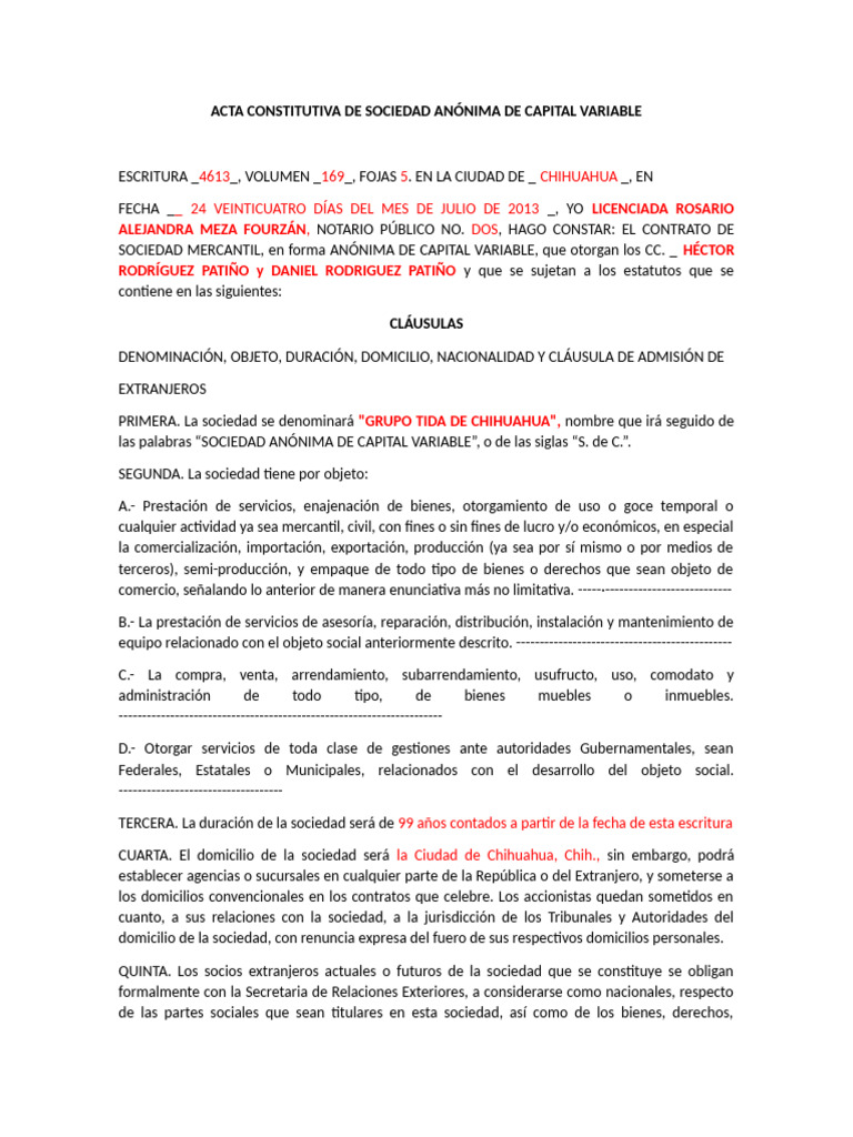 Formato de Acta Constitutiva para LlenarGRG | PDF | México | Compartir (Finanzas)