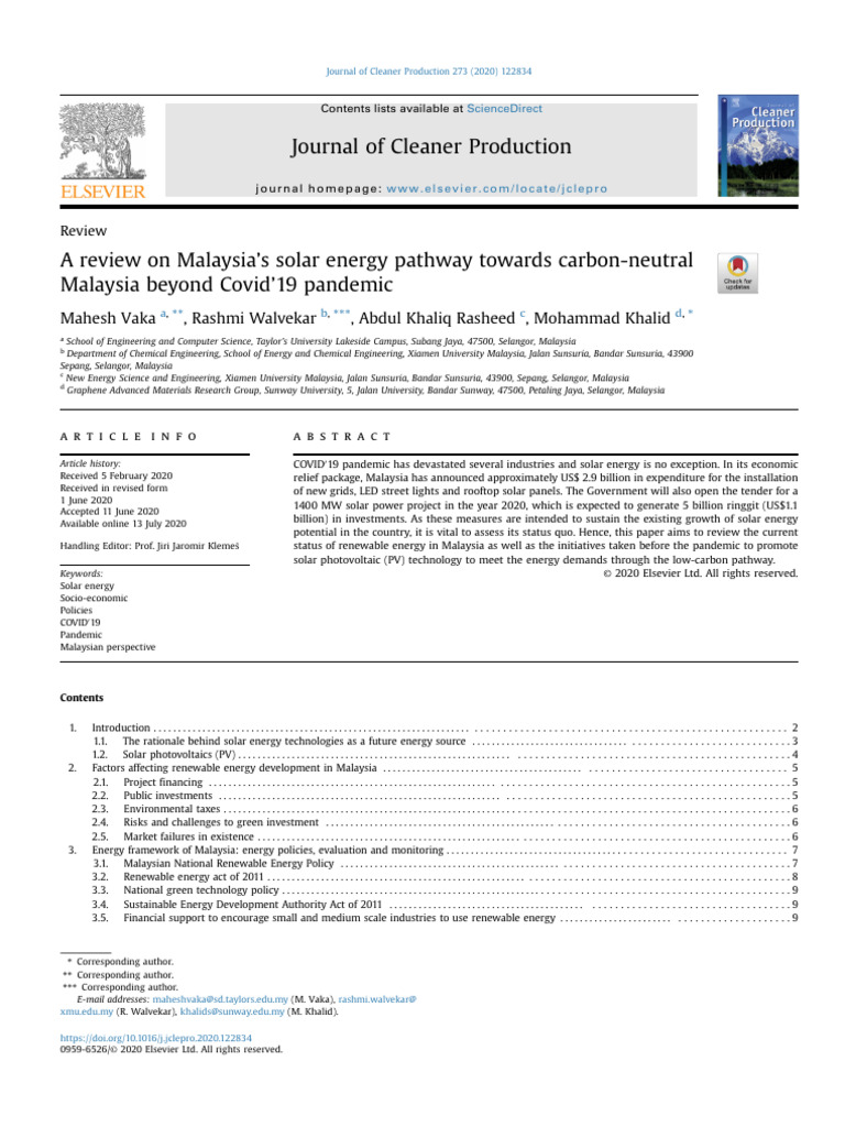 A review on Malaysia’s solar energy pathway towards carbon-neutral ...