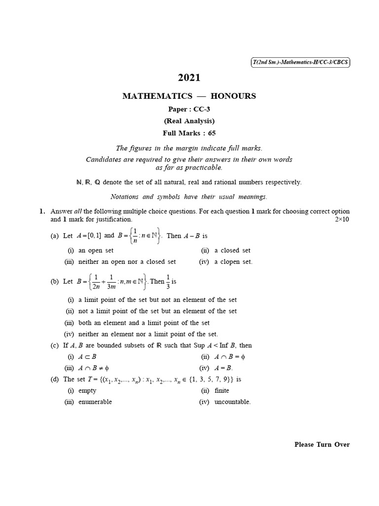 CU-2021_B.Sc._(Honours)_Mathematics_Semester-II_Paper-CC-3_QP | PDF ...