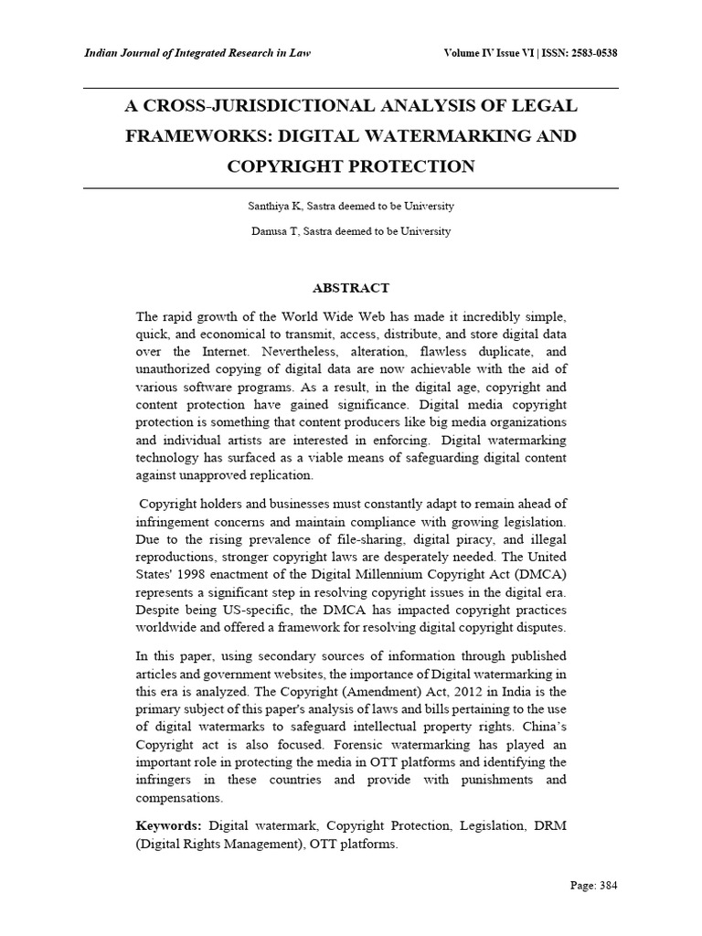A Cross Jurisdictional Analysis of Legal Frameworks Digital ...