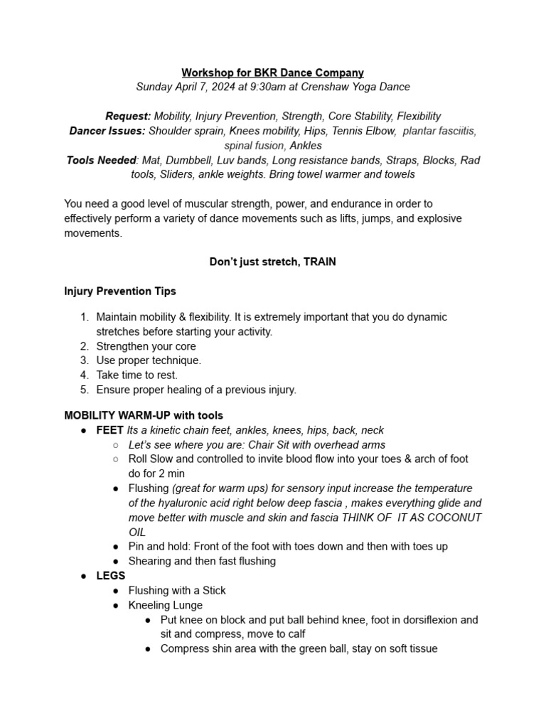 BKR Dance Mobility & Injury Prevention Workshop | PDF | Anatomical ...
