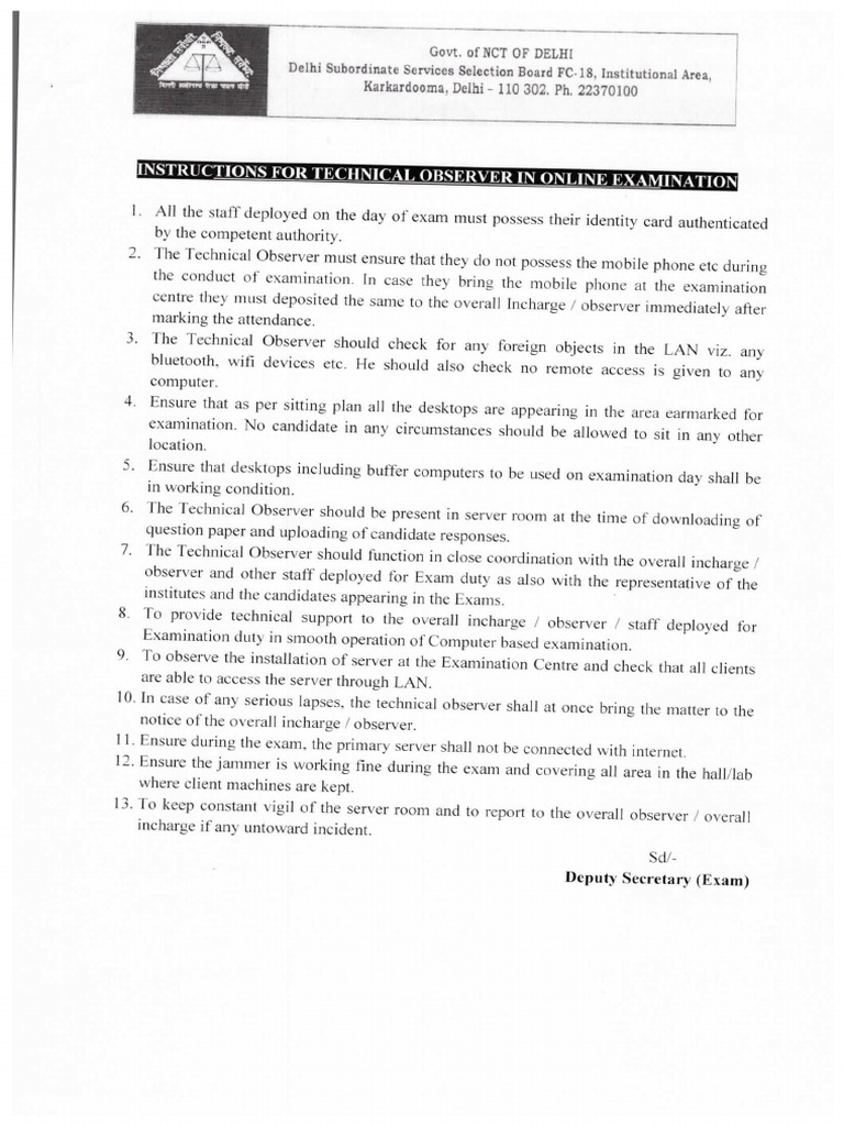 Instructions For Technical Observer in Online Examination | PDF