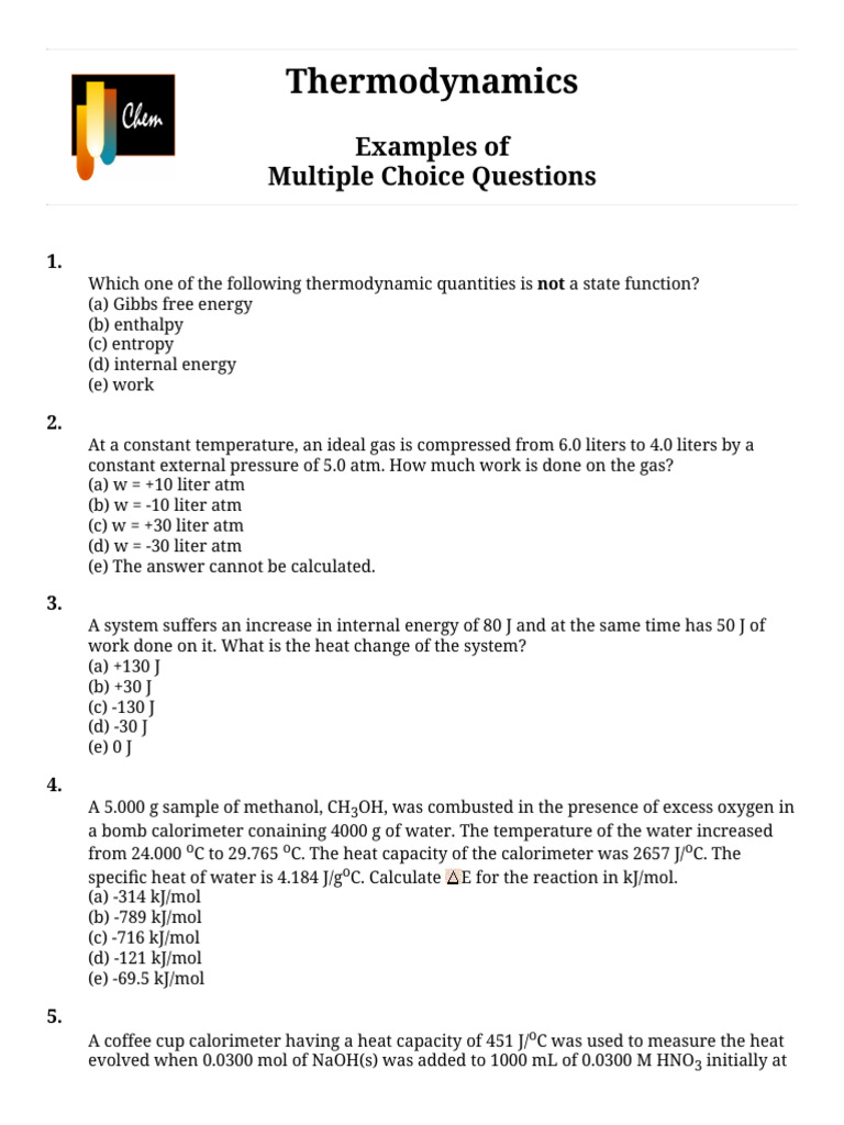 Electrochemistry Mcq | PDF | Heat | Temperature