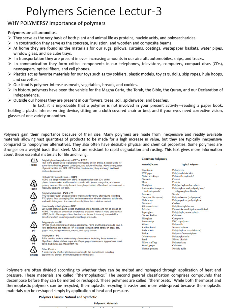 Polymer Science Essentials | PDF | Polymerization | Polymers