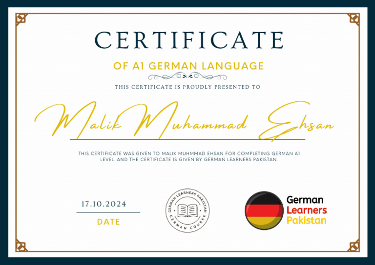 German Language A1 Certificate PDF | PDF