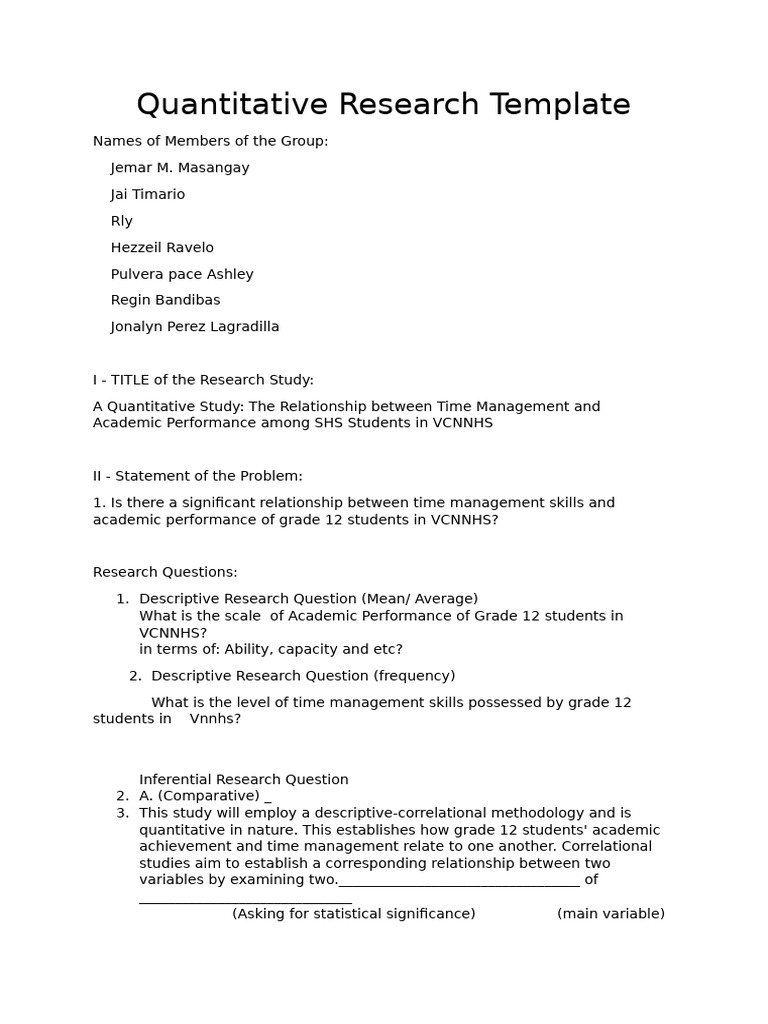 Quantitative Research Template | PDF | Statistics | Quantitative Research