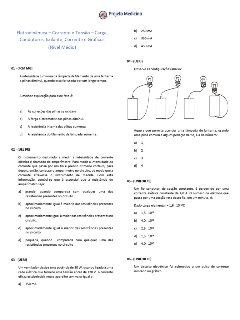 Corrente Tensao Carga Condutores Medio | PDF | Eletricidade | Corrente elétrica