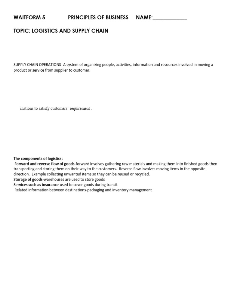 NOTES FOR Logistics and Supply Chain | PDF | Logistics | Transport