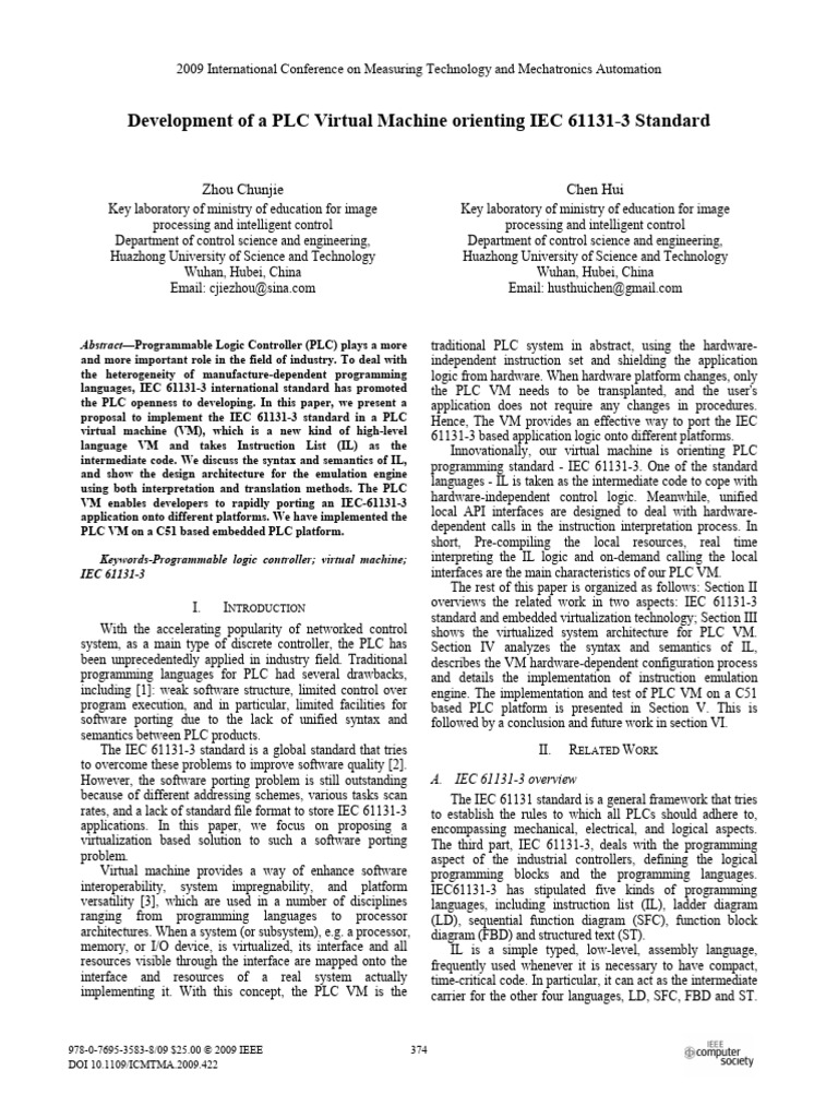 2009 Development of A PLC Virtual Machine Orienting IEC 61131-3 | PDF | Virtual Machine ...