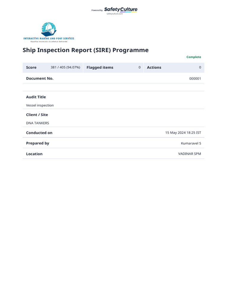 Safety Culture - Ship-Inspection-Report - (SIRE) - M.T.THALASSA | PDF ...