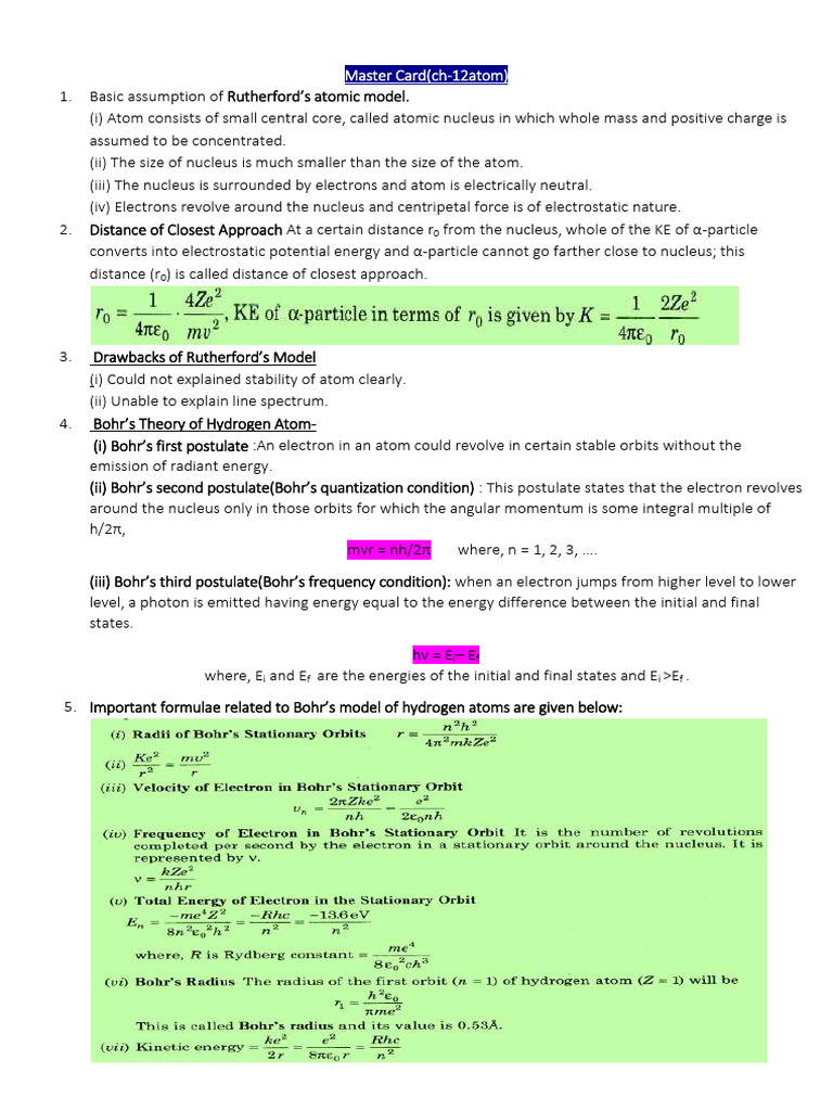 Master Card of Atoms & Nuclei | PDF | Atomic Nucleus | Isotope