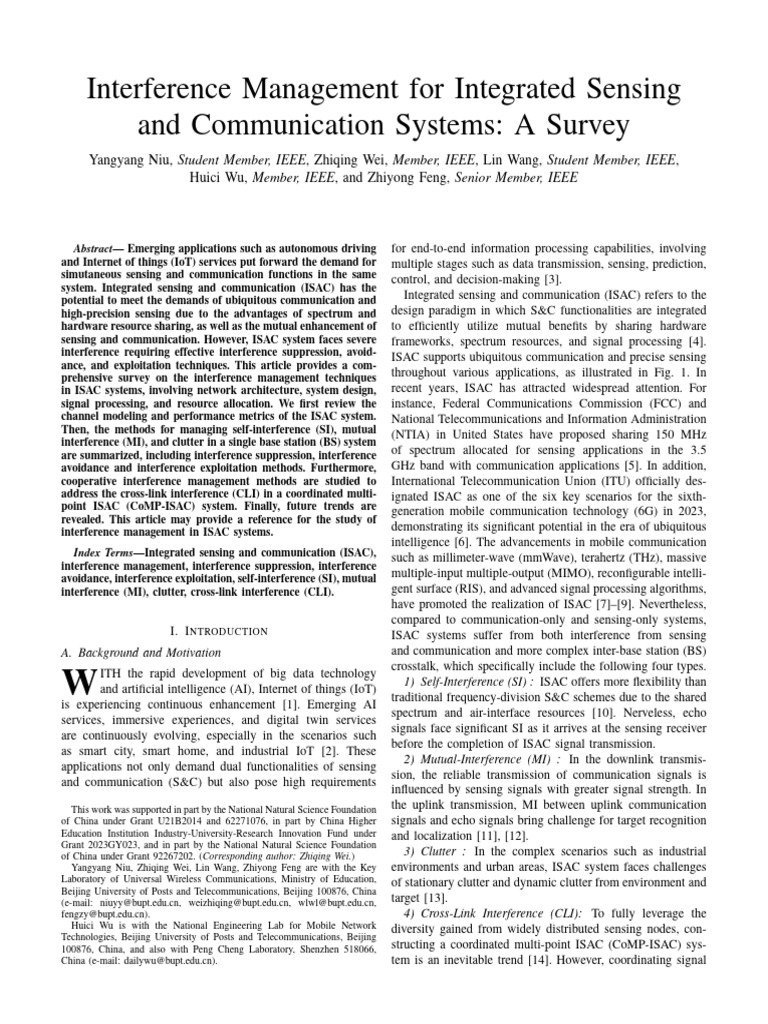 Interference Management For Integrated Sensing and Communication Systems A Survey | PDF ...