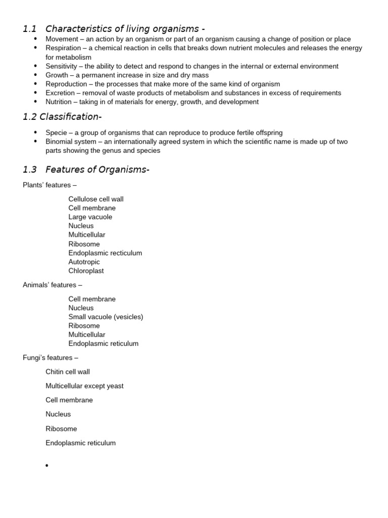 Characteristics and Classification of Organisms | PDF