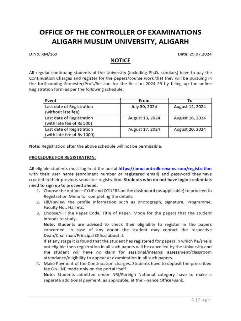 Office of The Controller of Examinations Aligarh Muslim University ...