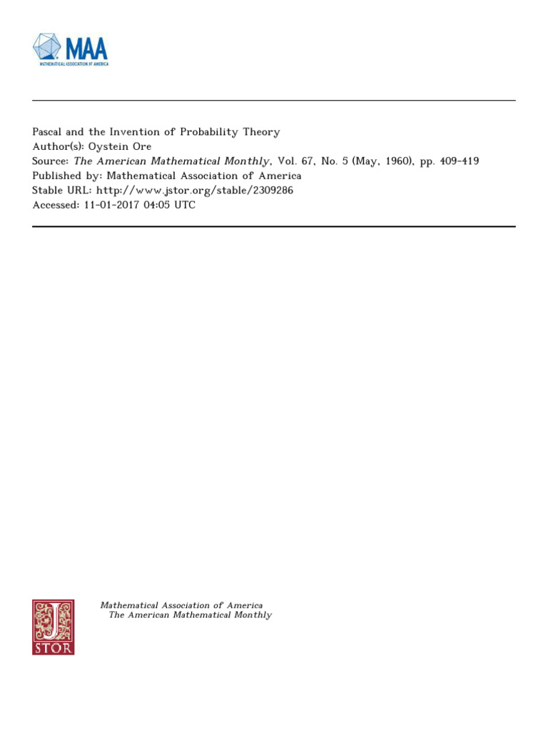 Pascal Invention Probability | PDF | Probability | Mathematics