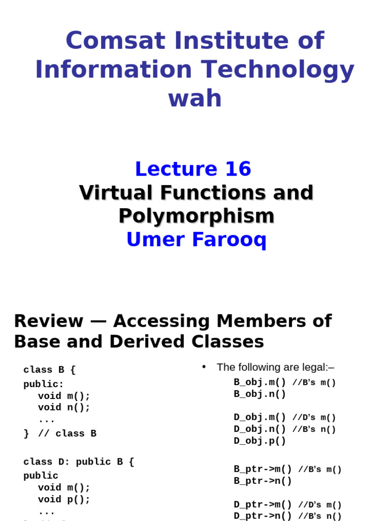 Lecture 16 Virtual Functions And Polymorphism Pdf Method 7517