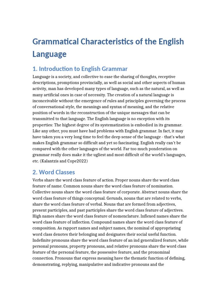 English Grammar: Key Characteristics | PDF | Adverb | Part Of Speech