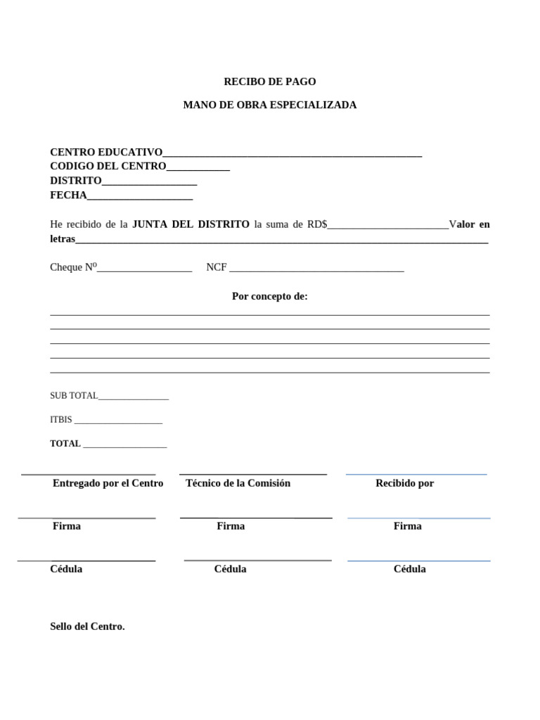 Recibo de Pago por Mano de Obra | PDF