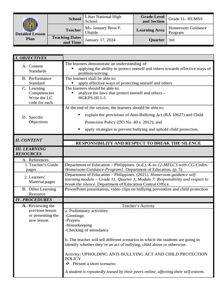 HGP DLP-Q3-W2_Lesson | PDF | Bullying | Child Protection