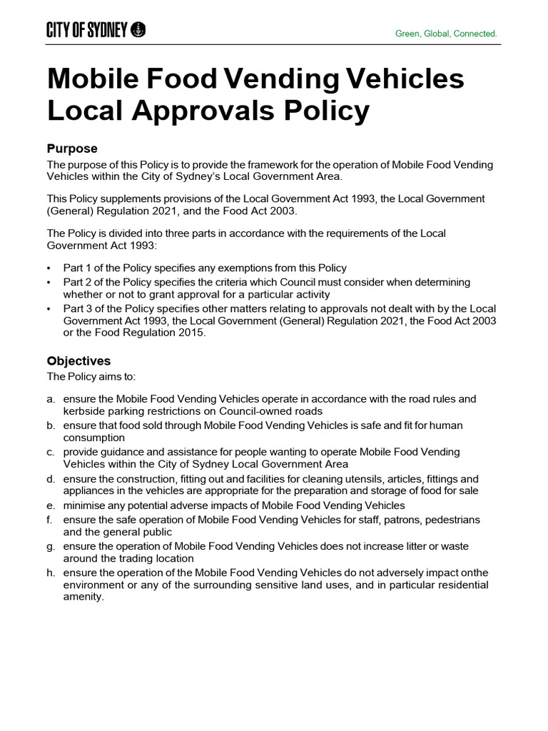 Mobile Food Vending Vehicles Local Approvals Policy-Dec 2022 | PDF ...