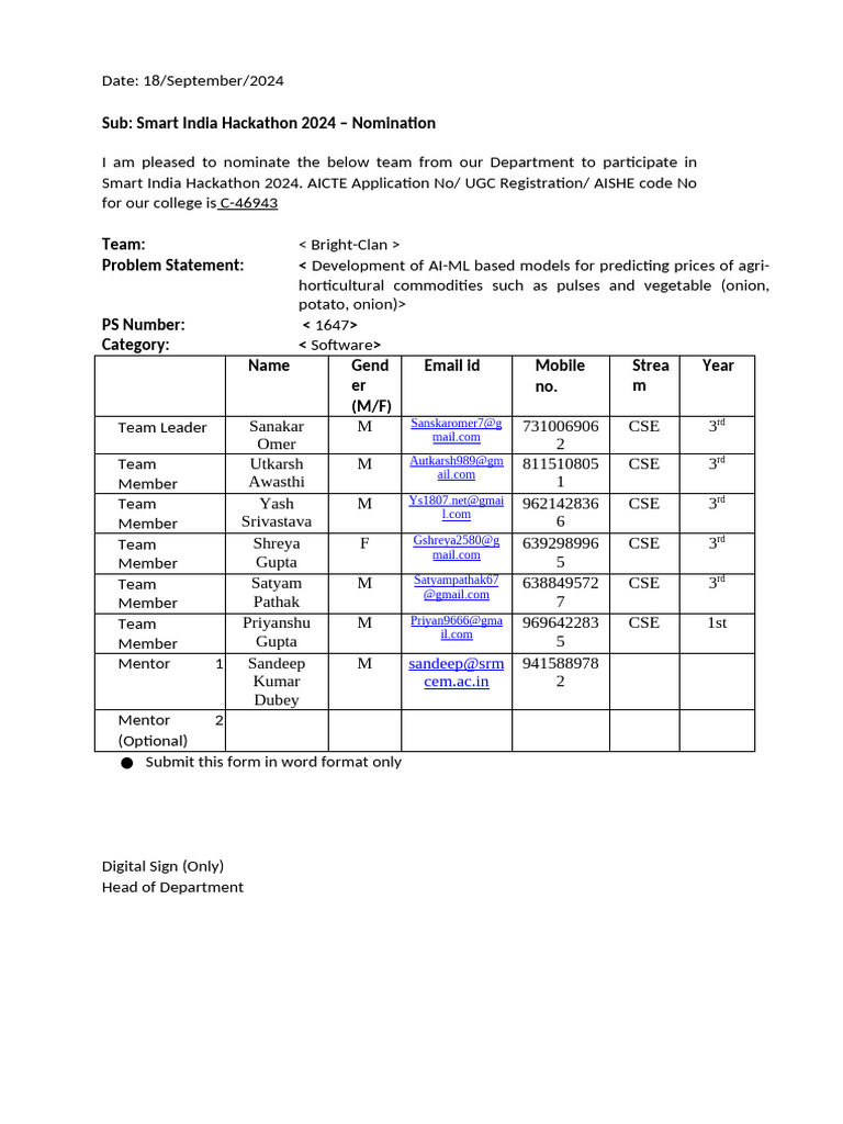 Bright-Clan - Team - SIH 2024 | PDF