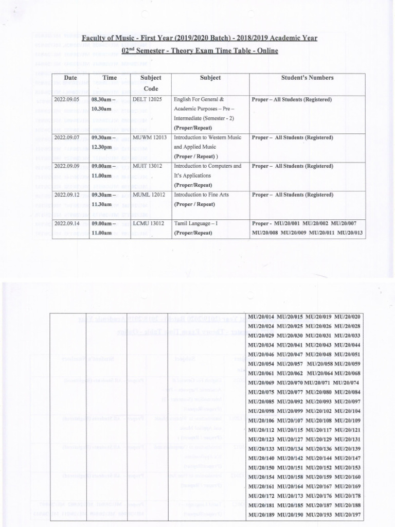 19-20 2 nd semester theory exam timetable | PDF
