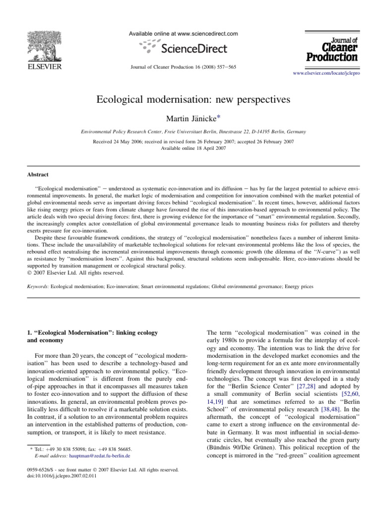 9. Ecological_modernisation_new_perspective | PDF | Innovation | Governance