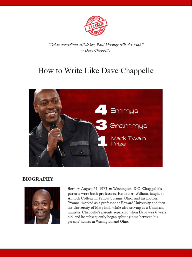 How To Write Like Dave Chappelle | PDF | Stand Up Comedy